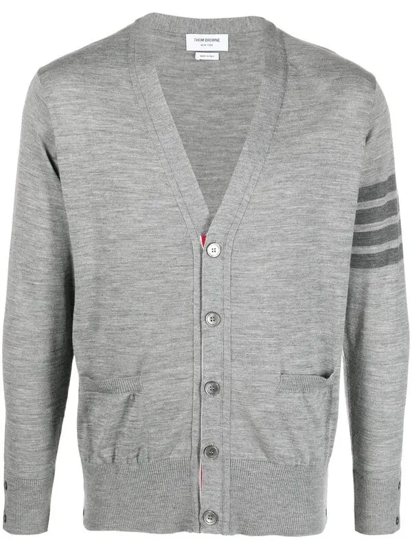 Thom Browne 4-bar V-neck Cardigan - Grey