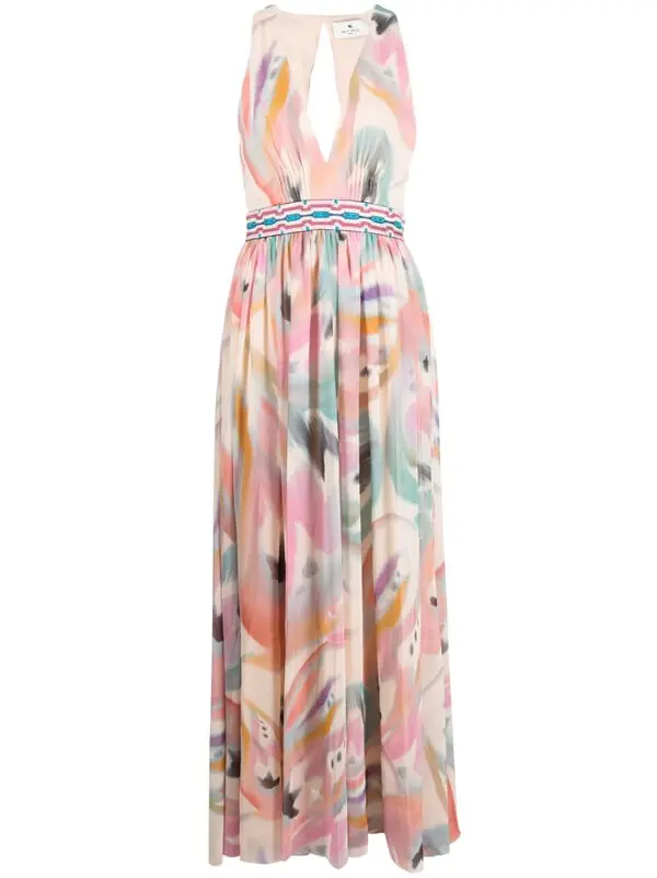 Etro Abstract-print Silk Maxi Dress - Neutrals