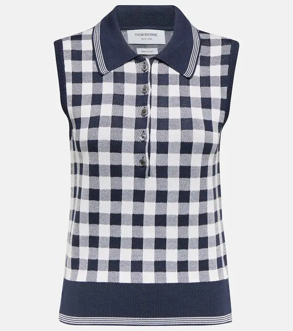 Thom Browne Gingham Silk Sweater Vest - Blue