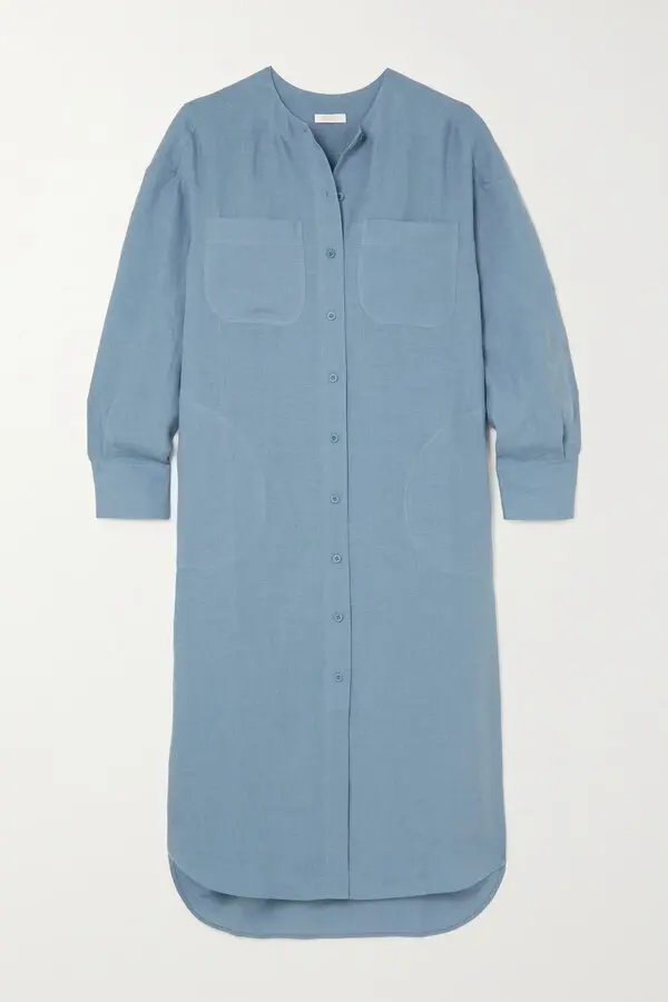 Eres Coquette' Linen Midi Shirt Dress - Blue | Editorialist