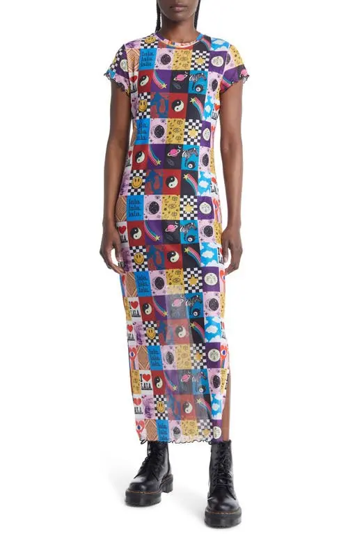 DRESSED IN LALA Patchwork Print Mesh Dress