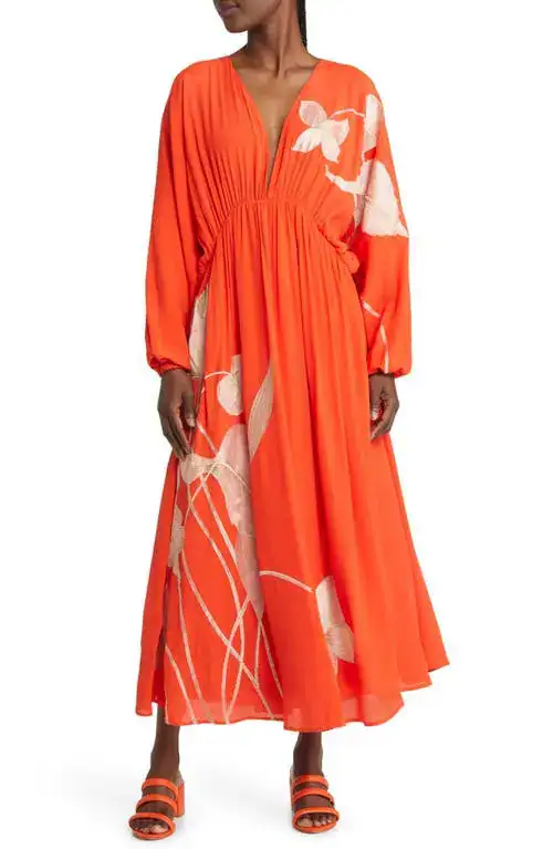 Asos Edition Floral Long Sleeve Dress In Red - 60% Off | Editorialist