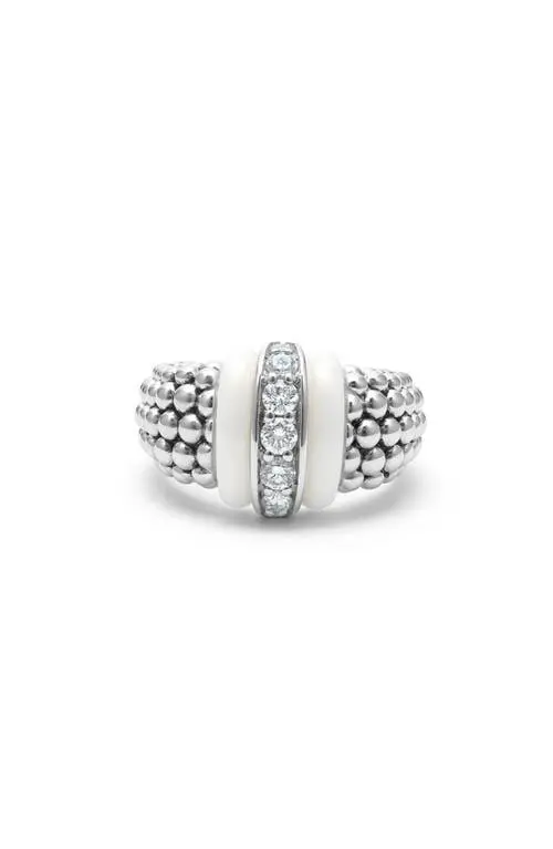 Lagos Caviar Ceramic Diamond Ring - White