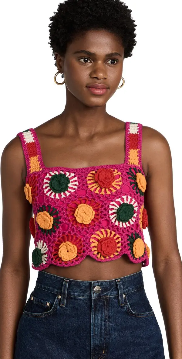 Buy Farm Rio Crochet Flowers Top Pink At 75 Off Editorialist