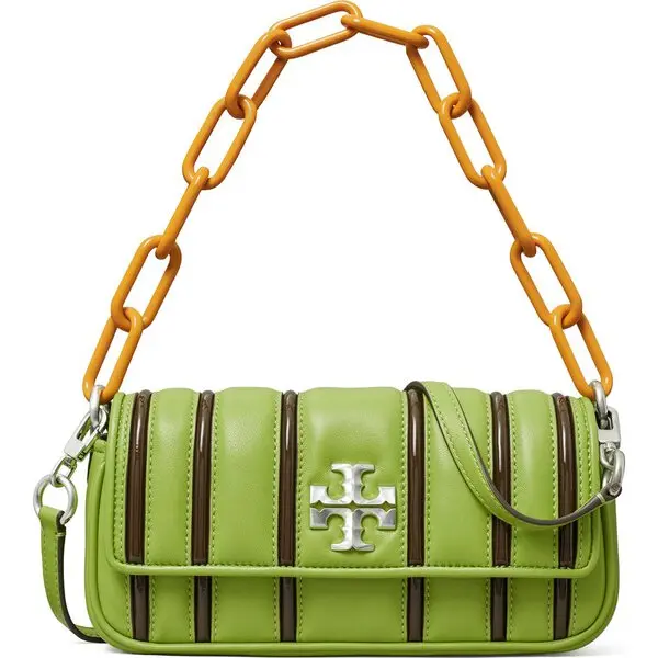 Tory Burch Kira Stripe Bombe Convertible Shoulder Bag - Wild Leaves Multicolor