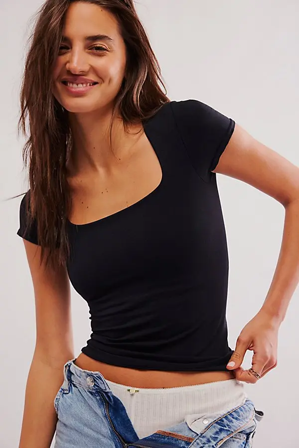 Free People Intimately Clean Lines Sunfade Baby Tee - Black