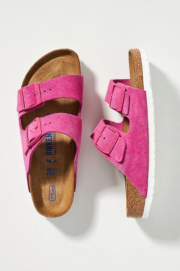 BIRKENSTOCK Arizona Suede Soft Footbed Sandals - Medium Pink