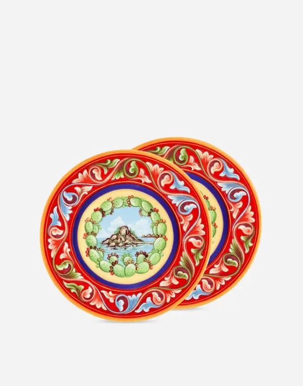 Dolce & Gabbana Set 2 Dessert Plates In Fine Porcelain - Multicolor