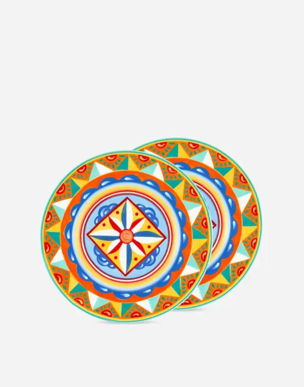Dolce & Gabbana Set 2 Dessert Plates In Fine Porcelain - Multicolor