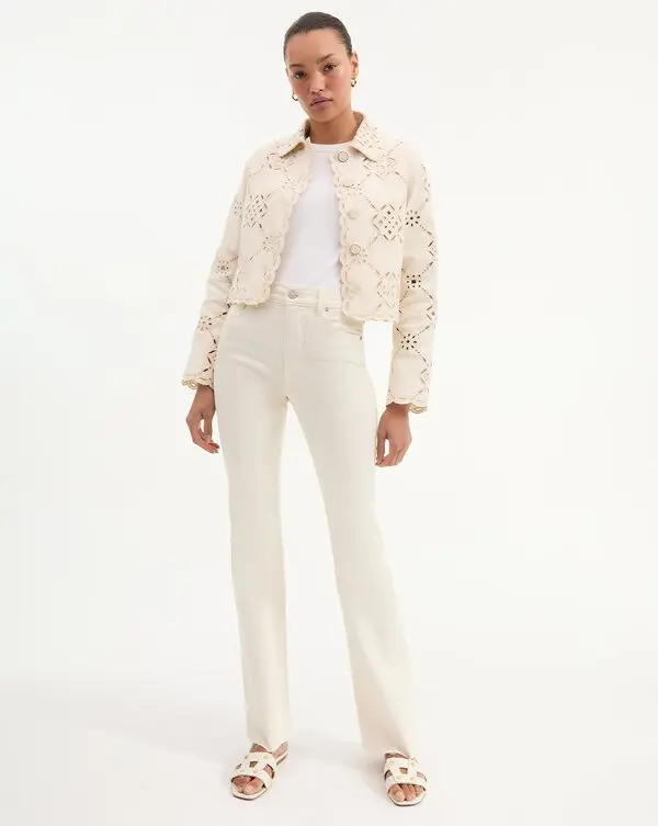 Veronica Beard Cameron Boot-cut Jeans With Raw Hem - Ecru
