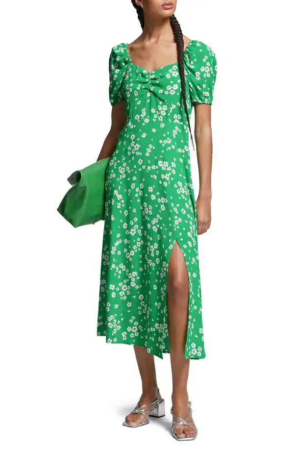 knee length dresses for ladies Eshakti Mint Green Floral Long Sleeve Midi Dress main image 0
