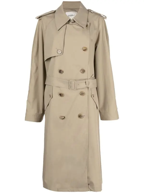 Goen.j Contrast-panel Double-breasted Trench Coat