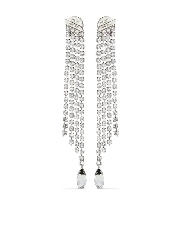 JIMMY CHOO Saeda Crystal Fringe Drop Earrings - Silver