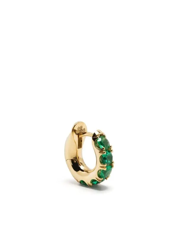 SPINELLI KILCOLLIN 18kt Yellow Gold Mini Macro Emerald Single Hoop Earring - Green