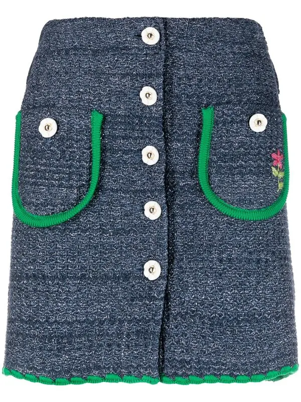 CORMIO Chiara Flower-button Mini Skirt - Blue