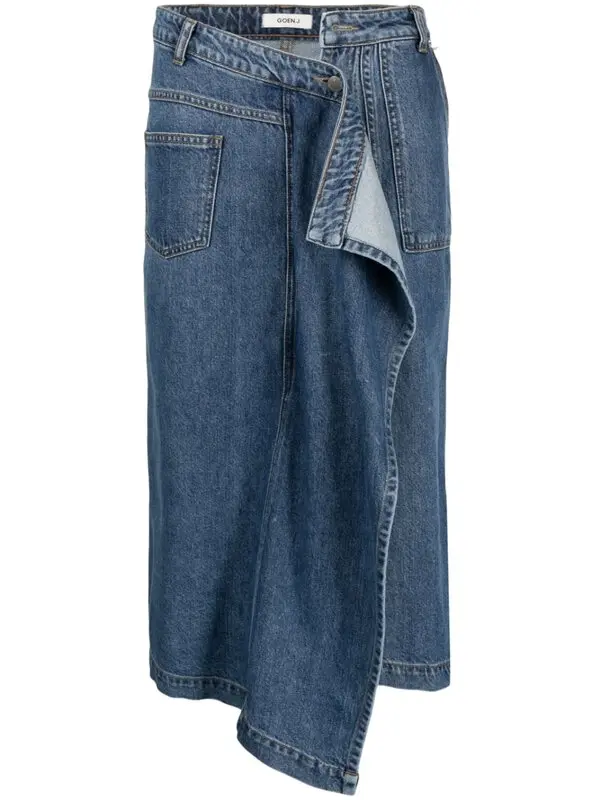 Goen.j Asymmetric Denim Skirt - Blue
