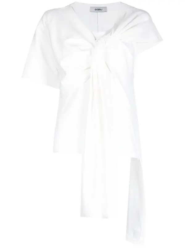 Goen.j Asymmetric Knot-detail T-shirt - White