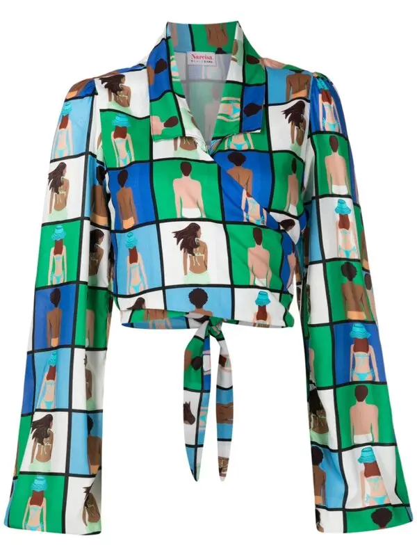 AMIR SLAMA Illustration-print Wrap Blouse - Multicolour