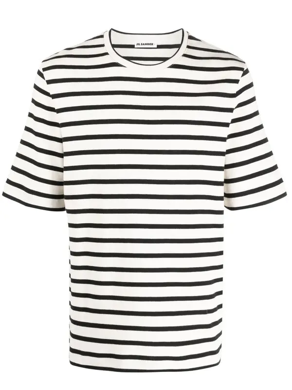 JIL SANDER Stripe-print Short-sleeved T-shirt - Neutrals