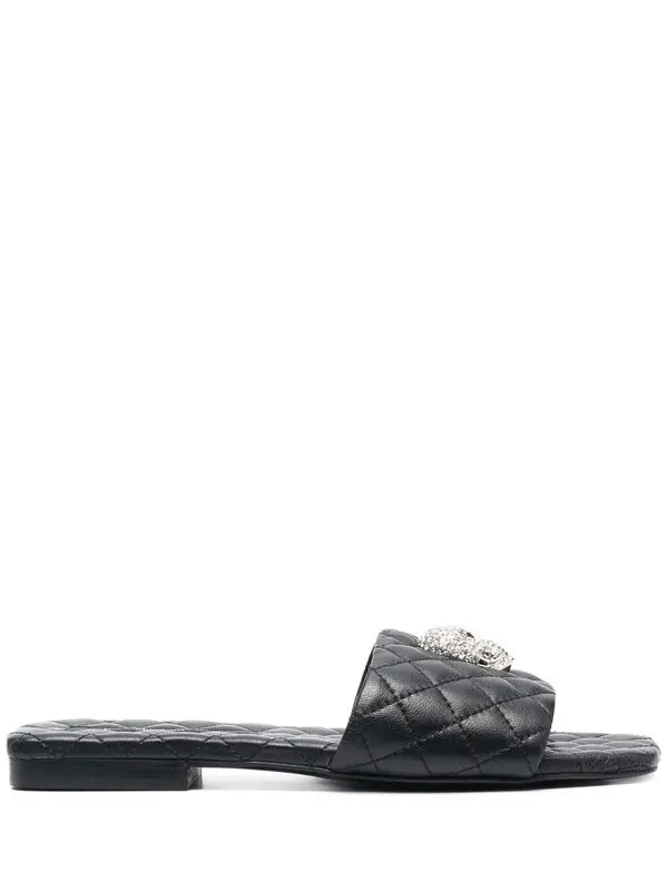 Philipp Plein Crystal-skull Matelassé Slides - Black