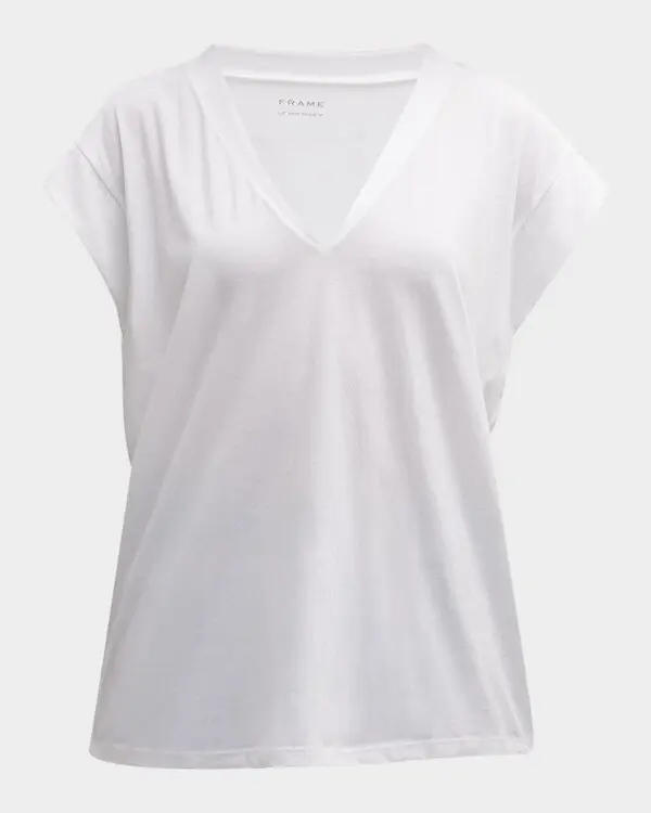 FRAME Le Mid-rise V-neck Tee - Navy