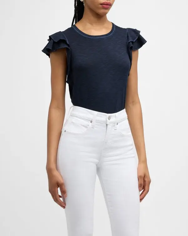 Veronica Beard Akeela Ruffle-sleeve Tee - Navy