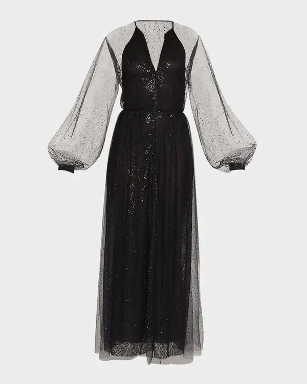Giorgio Armani Strass Tulle-overlay Sequin Gown - Solid Black