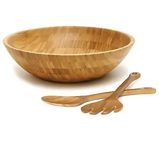 LIPPER Large Bamboo Salad Bowl With Servers