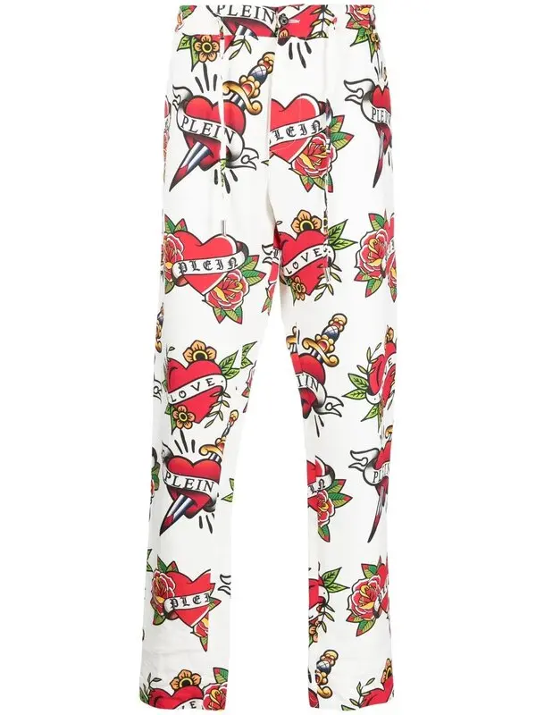 Philipp Plein Heart-print Linen Trousers
