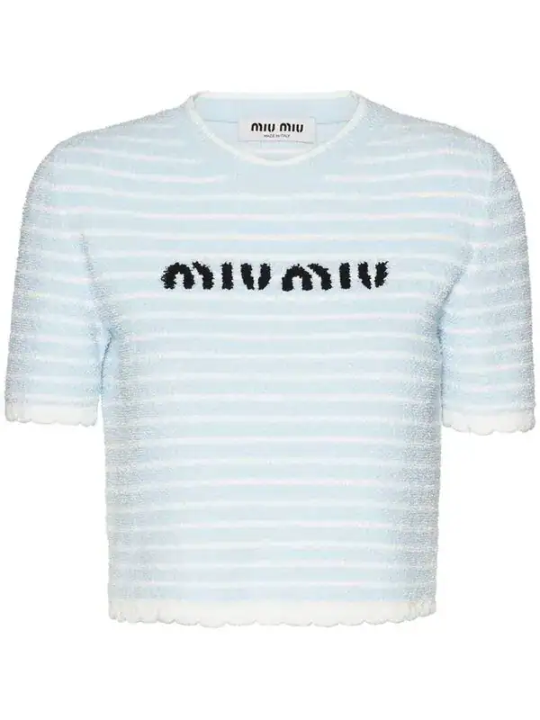 Miumiu 2026 Ribbed Knit Top With Striped Collar Blue Wool 352525 main image 0
