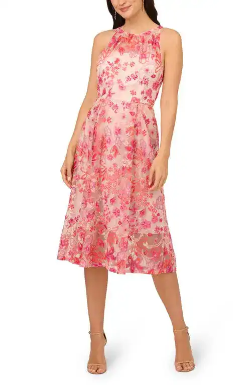 Adrianna Papell Floral Embroidered Fit & Flare Midi Dress In Pink Multi -  45% Off | Editorialist