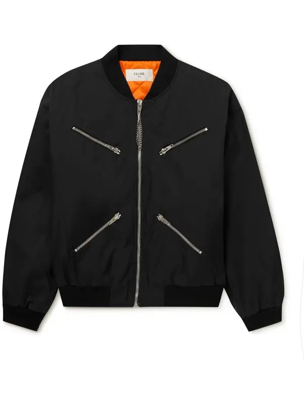 Celine Logo-embellished Nylon Bomber Jacket It 46 - Black | Editorialist