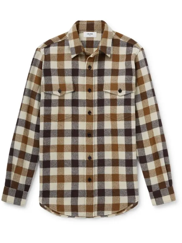 Celine Checked Wool-Blend Flannel Shirt Eu 38 - Brown | Editorialist
