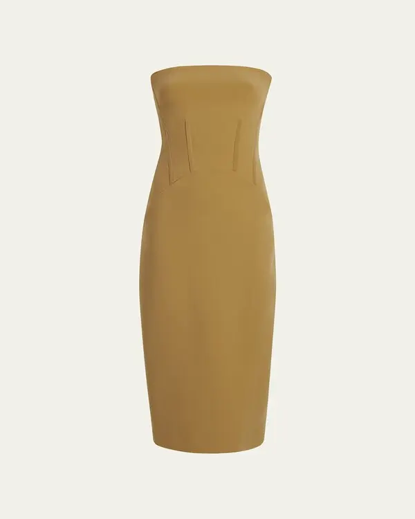 Another Tomorrow Doppio Structured Wool Midi Dress - Hazelnut