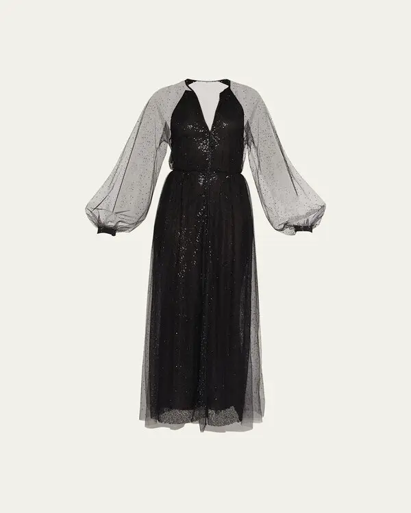 Giorgio Armani Strass Tulle-overlay Sequin Gown - Solid Black