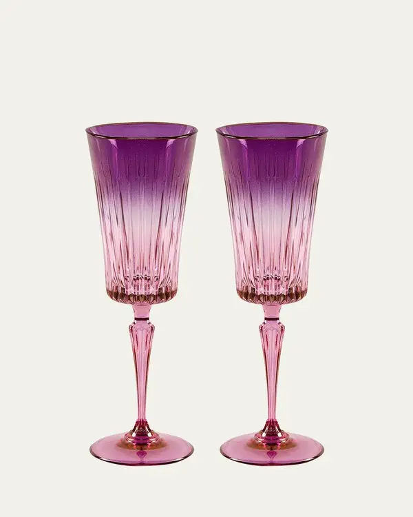Luisa Beccaria Purple Shaded Stemmed Flute Glasses, Set Of 2 - 271s  Shaded From Violet To Pink