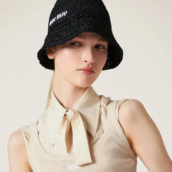 Miu Miu Woven Fabric Hat - Black | Editorialist