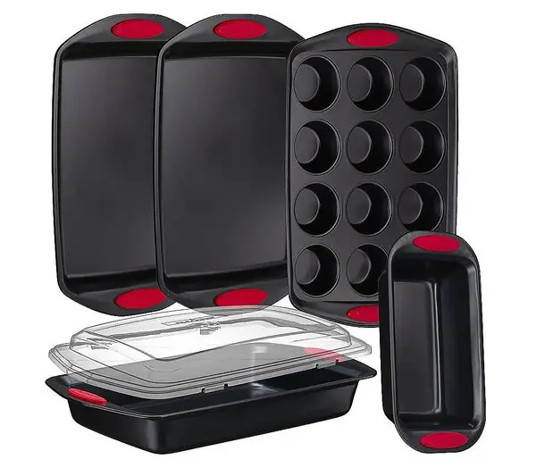 NUTRICHEF 6pc.carbon Steel Bakeware Set With Si Icone Handles