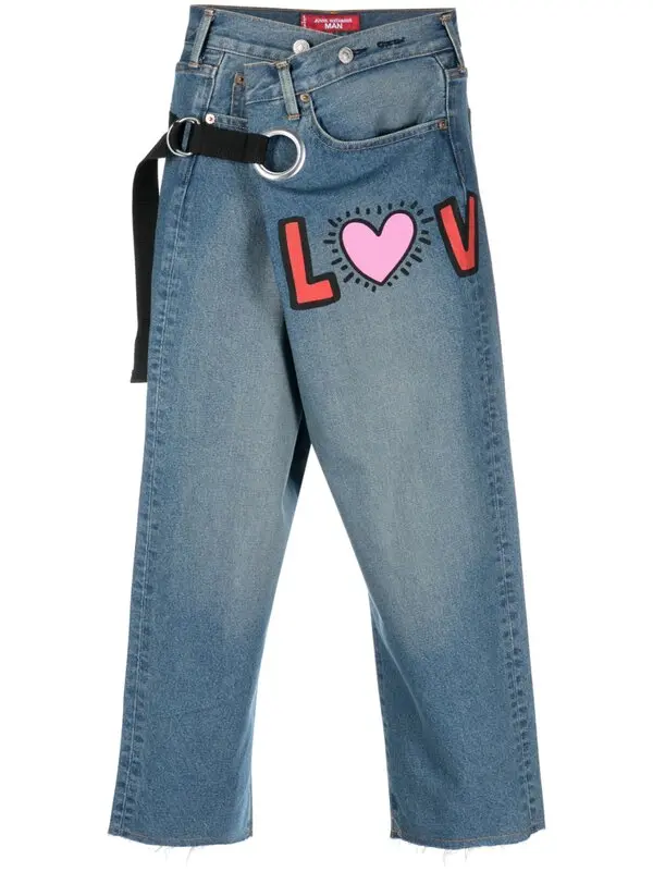 Junya Watanabe Graphic-print Cropped Denim Trousers
