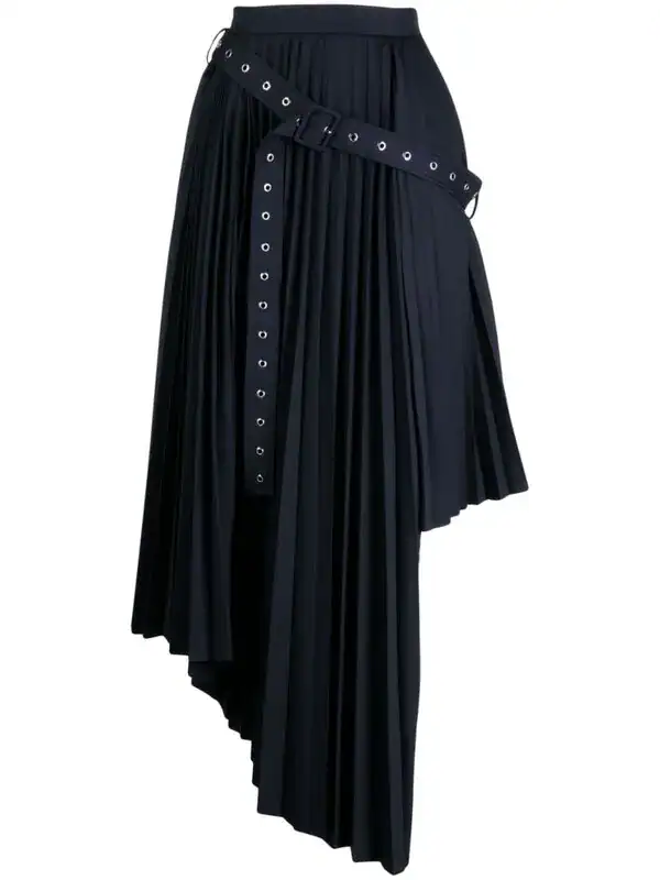 Rokh Belted Pleated Asymmetric Skirt In Blue - 53% Off | Editorialist
