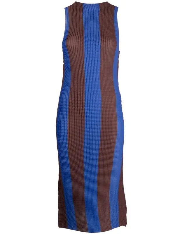 Sunnei Pleated Striped Midi Dress - Blue