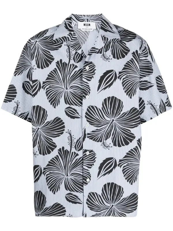 MSGM Hibiscus Print Abowling Shirt