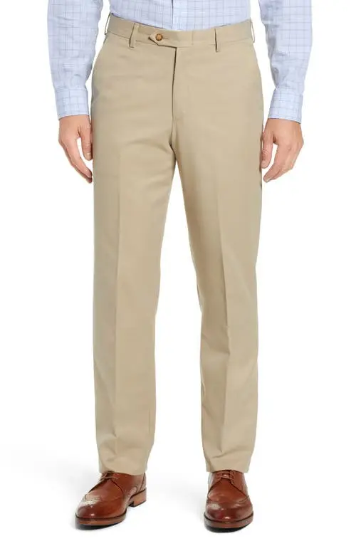 Berle Classic Fit Microfiber Trousers - Tan