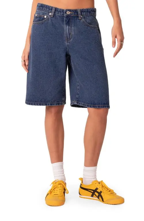 EDIKTED Oversized Low Rise Denim Bermuda Shorts - Blue