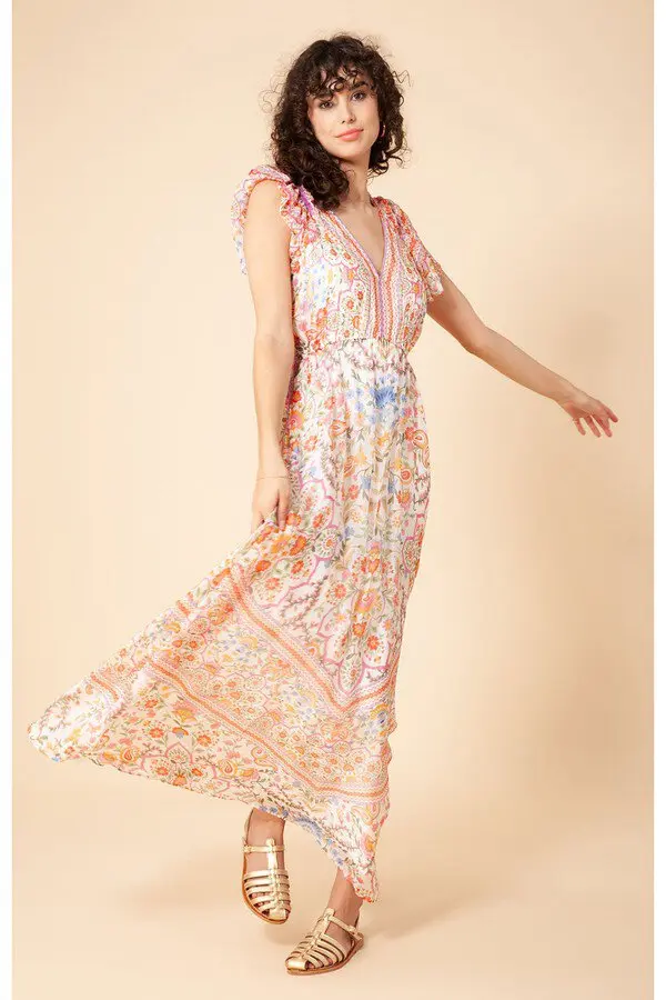 Hale Bob Marlee Chiffon Maxi Dress - Red / Orange