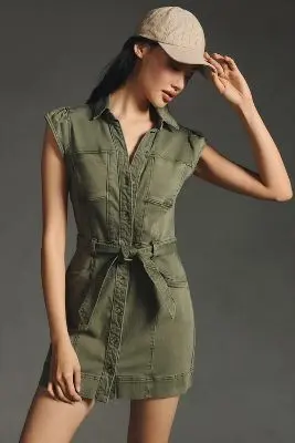 Paige Cap-Sleeve Utility Dress In Green - 68% Off | Editorialist