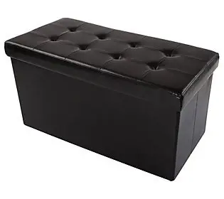 LAVISH HOME Storage Ottoman 30' Folding Faux Le Ather Footrest