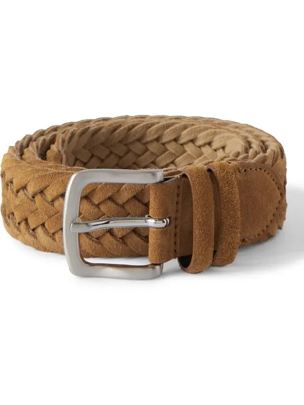 Mr P. 3.5cm Woven Suede Belt - Brown