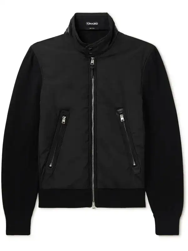 Tom Ford Leather-Trimmed Nylon And Merino Wool Harrington Jacket