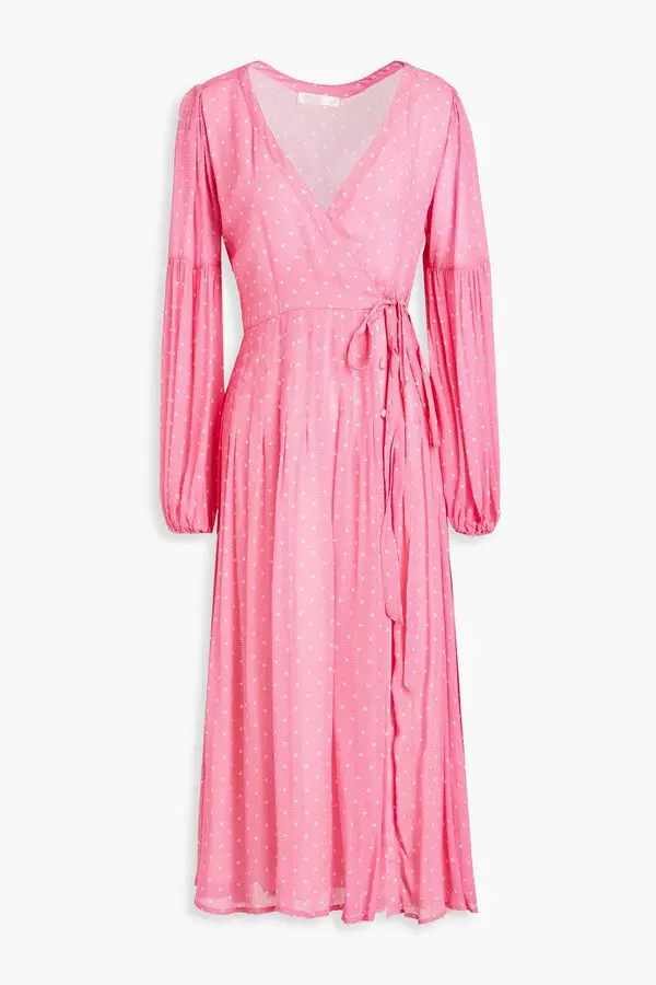 LoveShackFancy Bevelyn Polkadot Chiffon Midi Wrap Dress